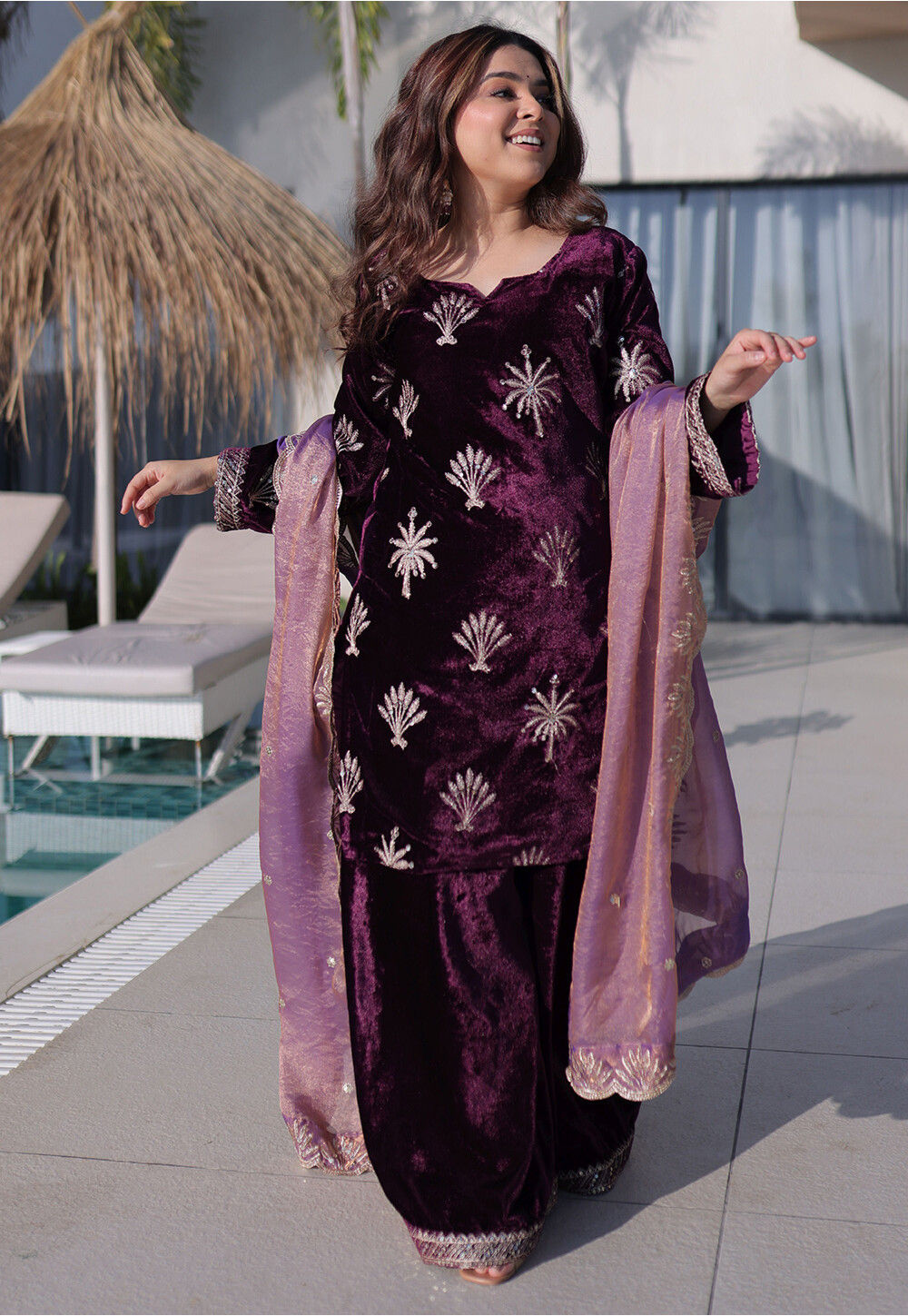 Buy Embroidered Velvet Pakistani Suit in Wine Online : KJC6437 - Utsav ...