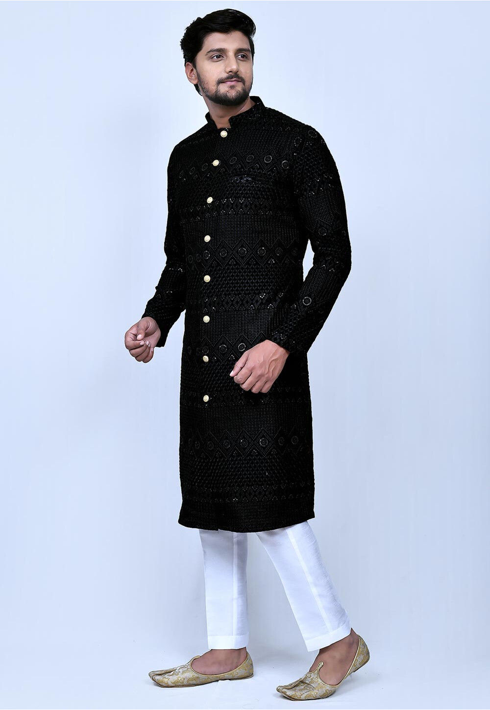 Buy Embroidered Velvet Sherwani in Black Online : MTX2616 - Utsav Fashion