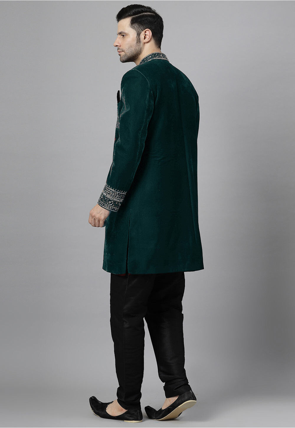 Buy Embroidered Velvet Sherwani in Dark Teal Green Online : MXX1510 ...