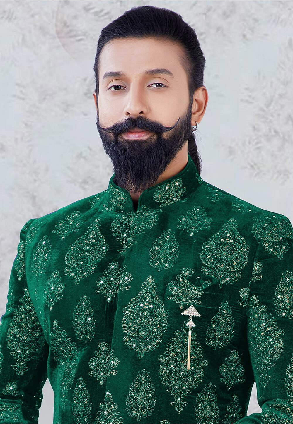 Buy Embroidered Velvet Sherwani in Dark Green Online : MUY314 - Utsav ...