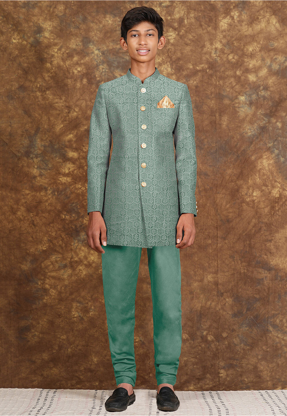 Buy Embroidered Velvet Sherwani in Pastel Green Online : UNJ2614 ...