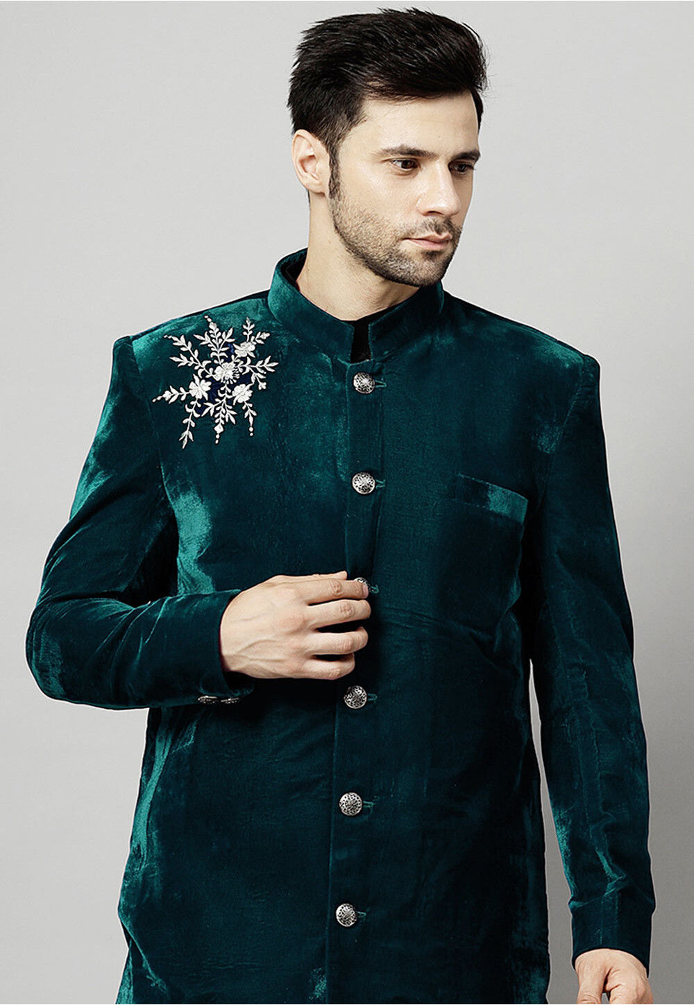 Buy Embroidered Velvet Sherwani in Teal Green Online : MXX1463 - Utsav ...