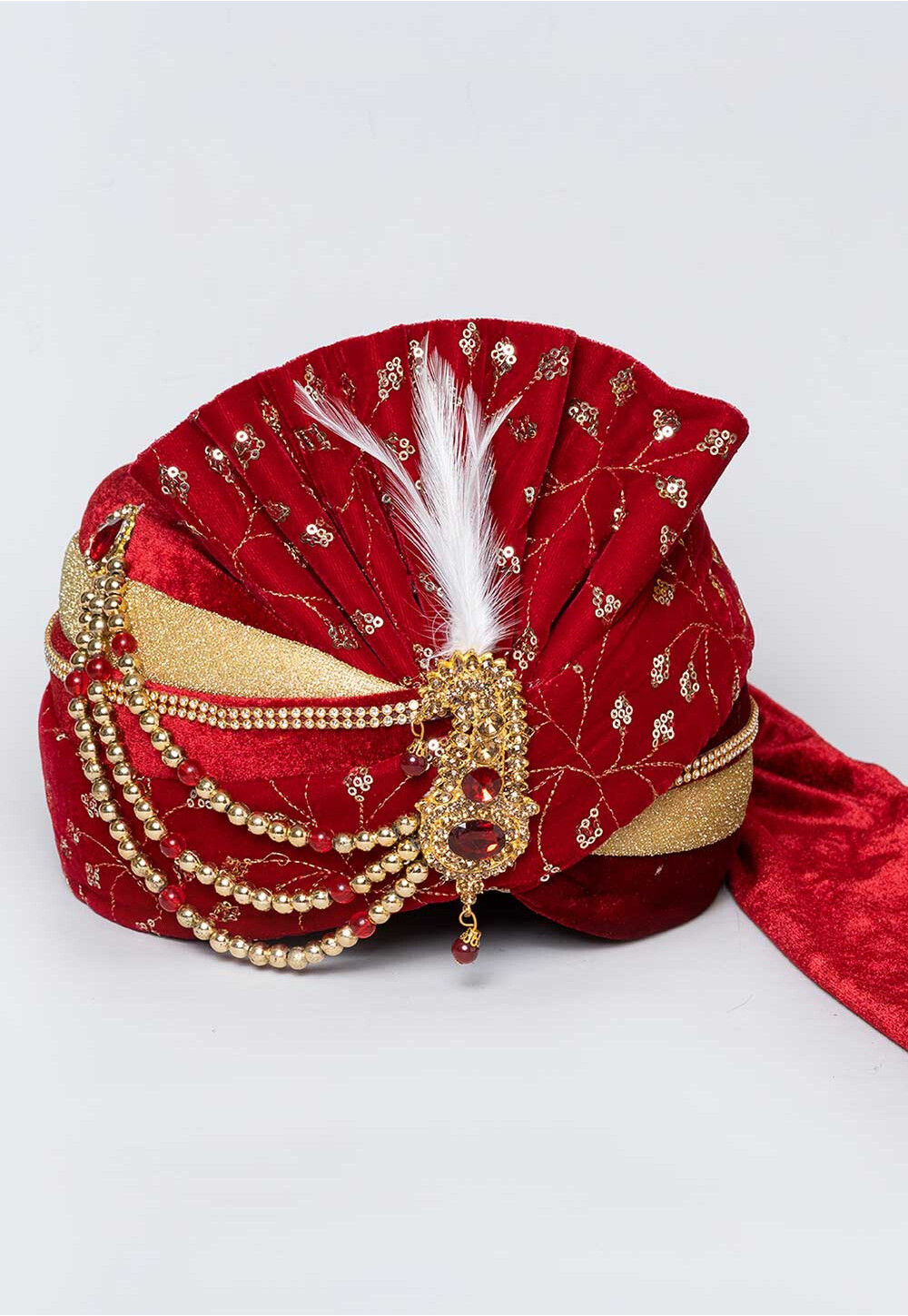 Buy Embroidered Velvet Turban in Maroon and Golden Online : MDW1115 ...