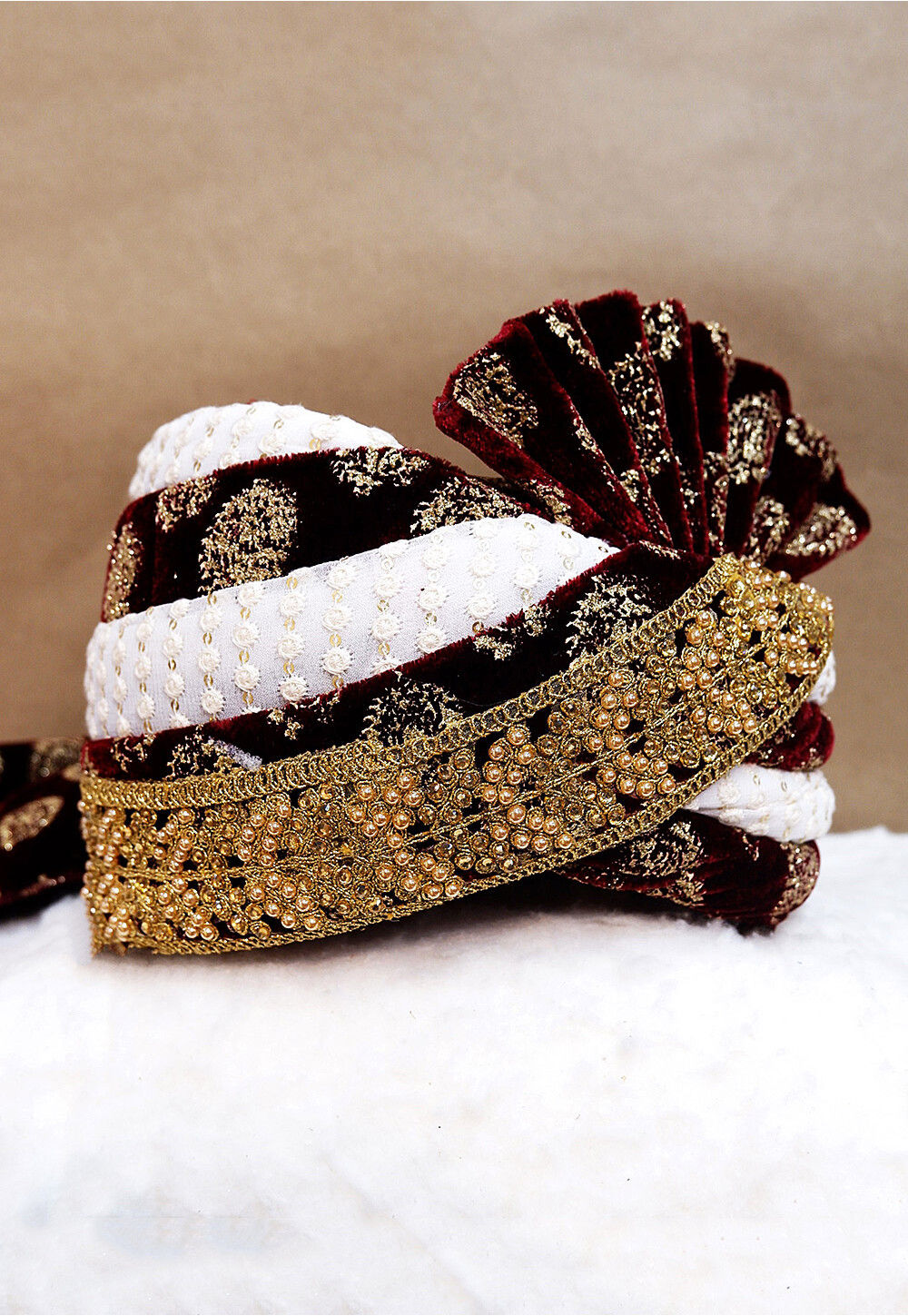 Buy Embroidered Velvet Turban in Maroon and White Online : MTE2199 ...