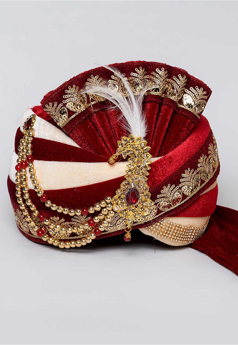 Buy Embroidered Velvet Turban in Maroon Online : MDW1109 - Utsav Fashion