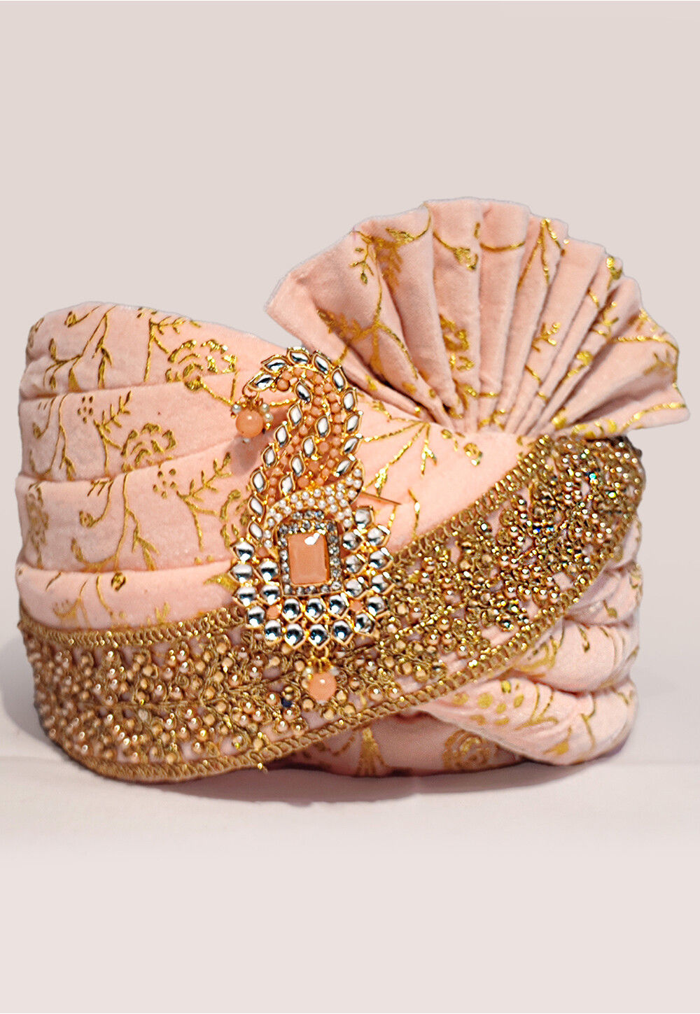 Buy Embroidered Velvet Turban in Peach Online : MTE1220 - Utsav Fashion