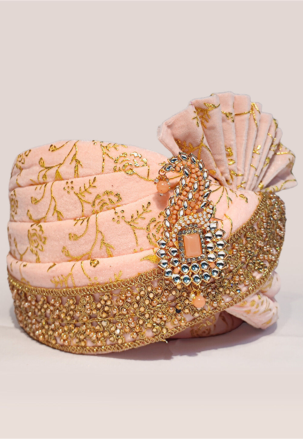 Buy Embroidered Velvet Turban in Peach Online : MTE1220 - Utsav Fashion