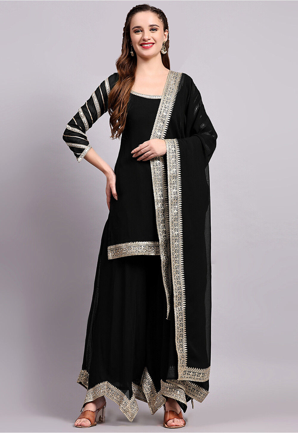 Buy Embroidered Viscose Georgette Pakistani Suit in Black Online ...