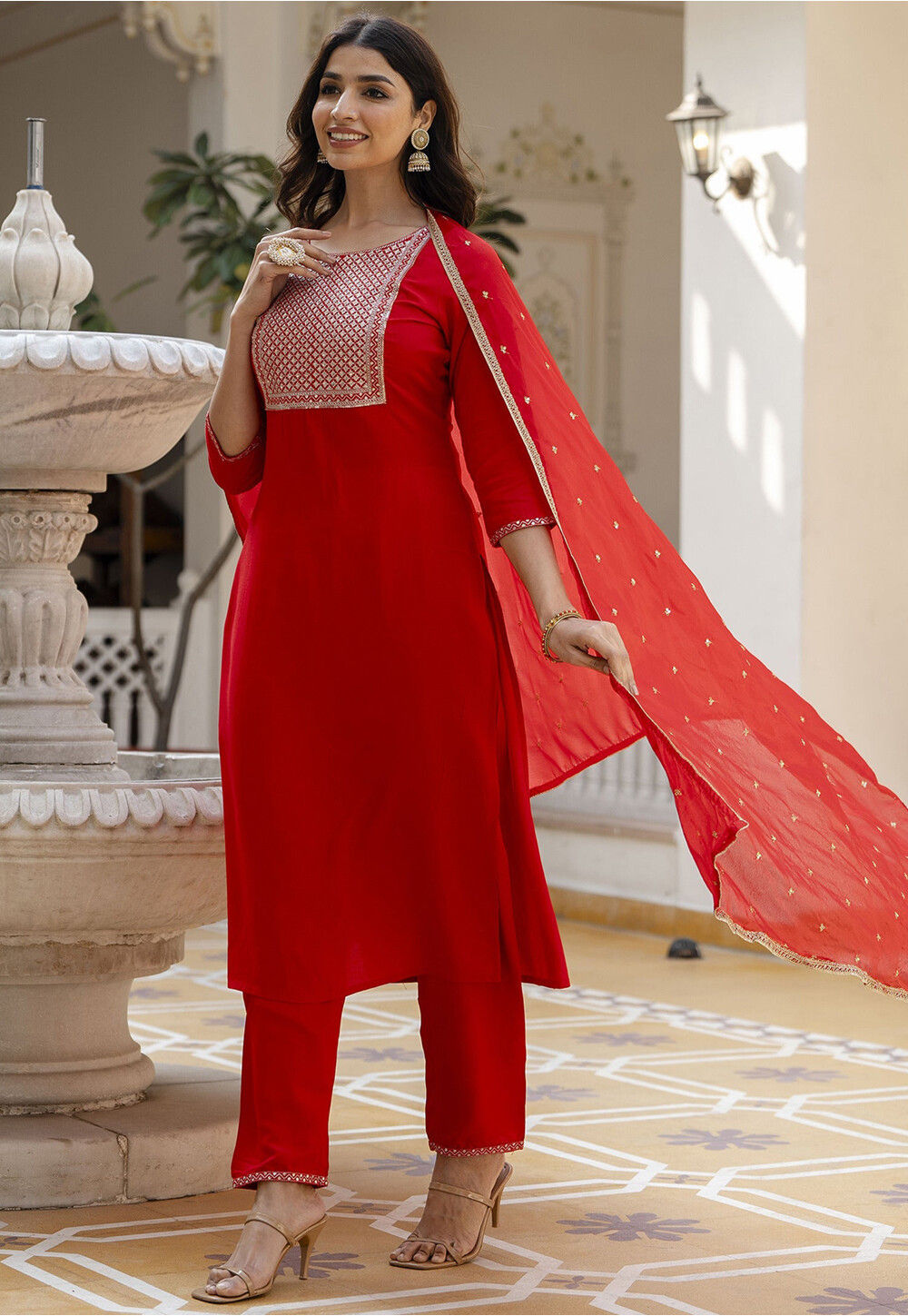 Buy Embroidered Viscose Rayon Pakistani Suit in Red Online : KTF909 ...