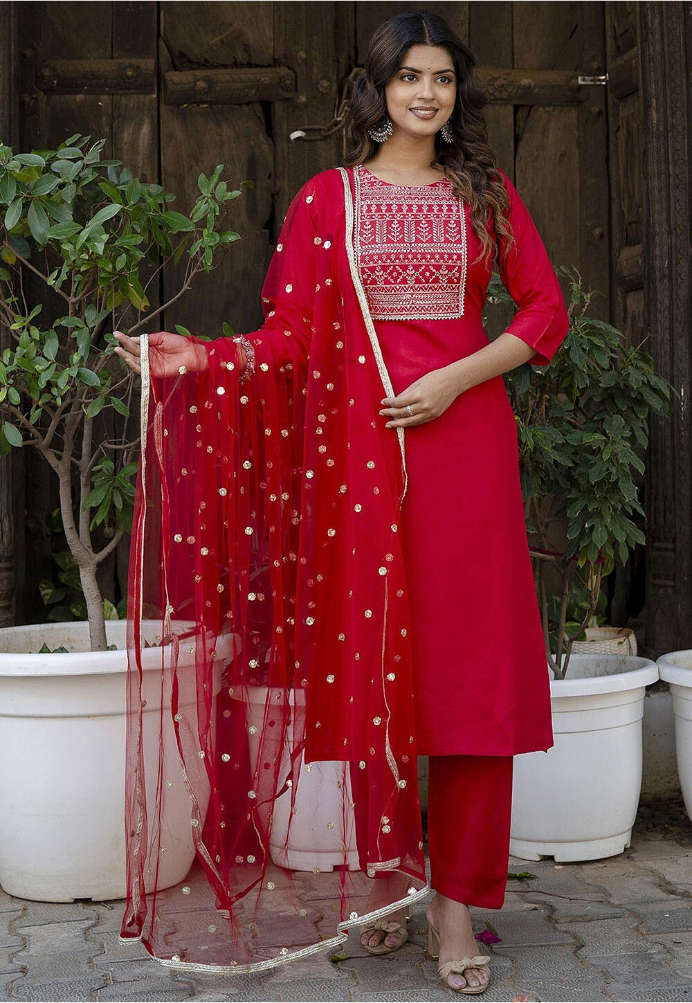 Buy Embroidered Viscose Rayon Pakistani Suit in Red Online : KTF920 ...
