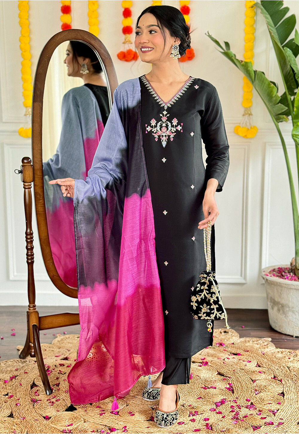 Buy Embroidered Viscose Silk Pakistani Suit in Black Online : KBNQ5939 ...