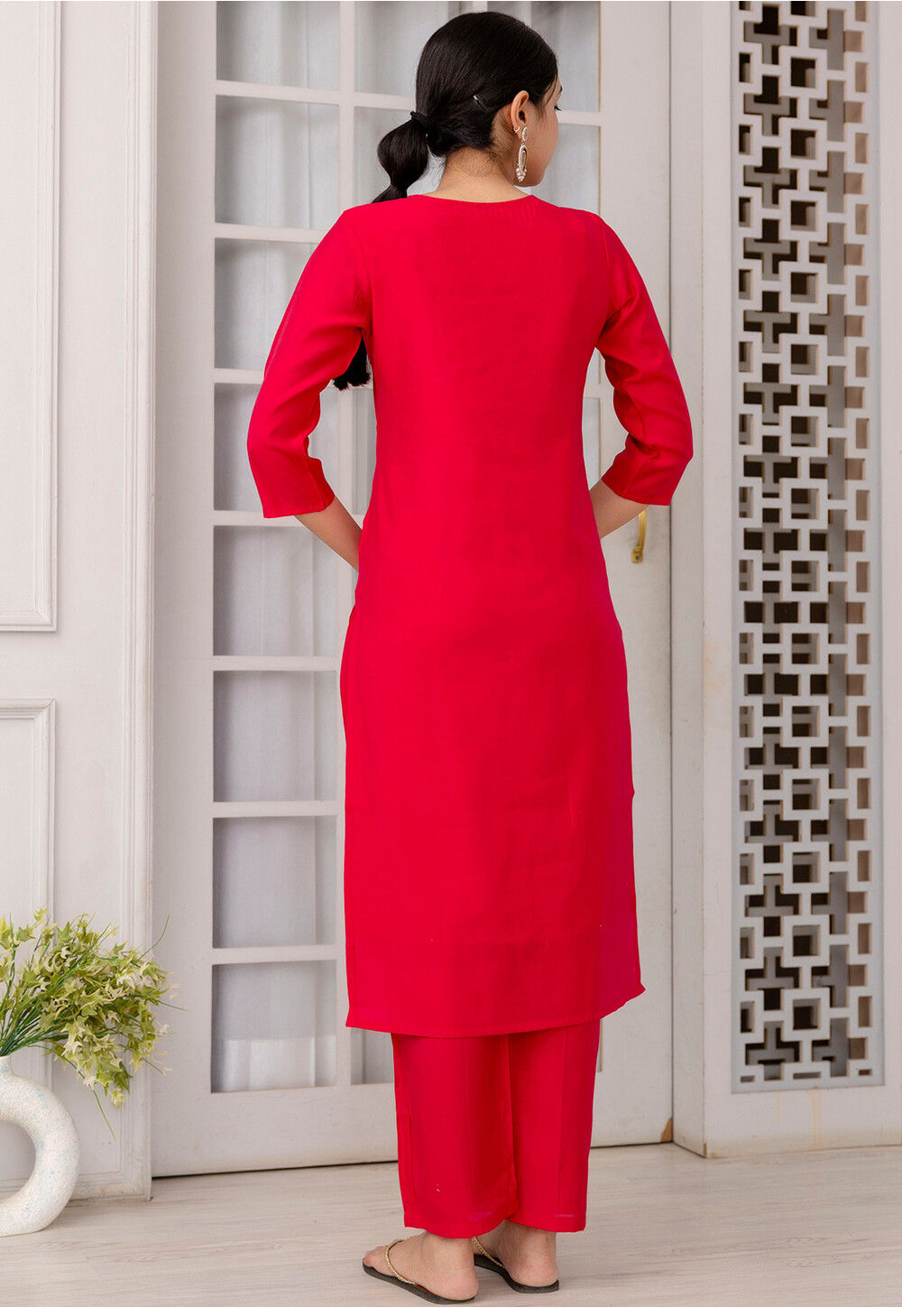 Buy Embroidered Viscose Silk Pakistani Suit in Red Online : KHQ34 ...