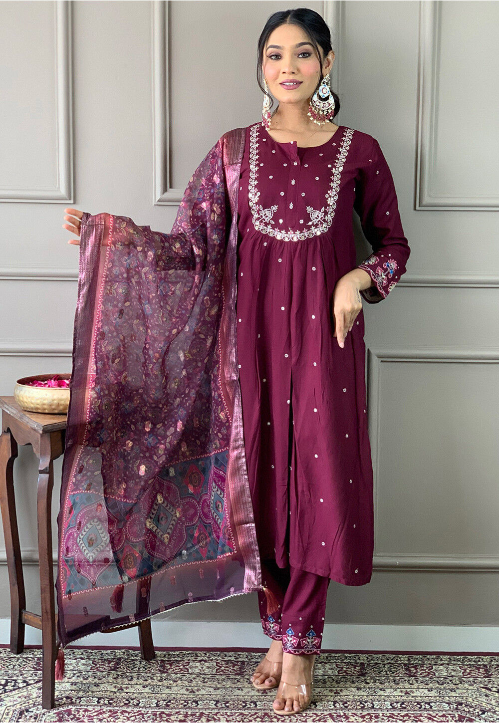 Buy Embroidered Viscose Silk Pakistani Suit in Wine Online : KJC5118 ...