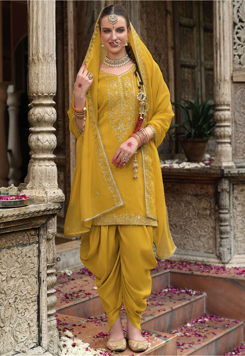 Buy Embroidered Viscose Silk Punjabi Suit in Mustard Online : KRD940 ...