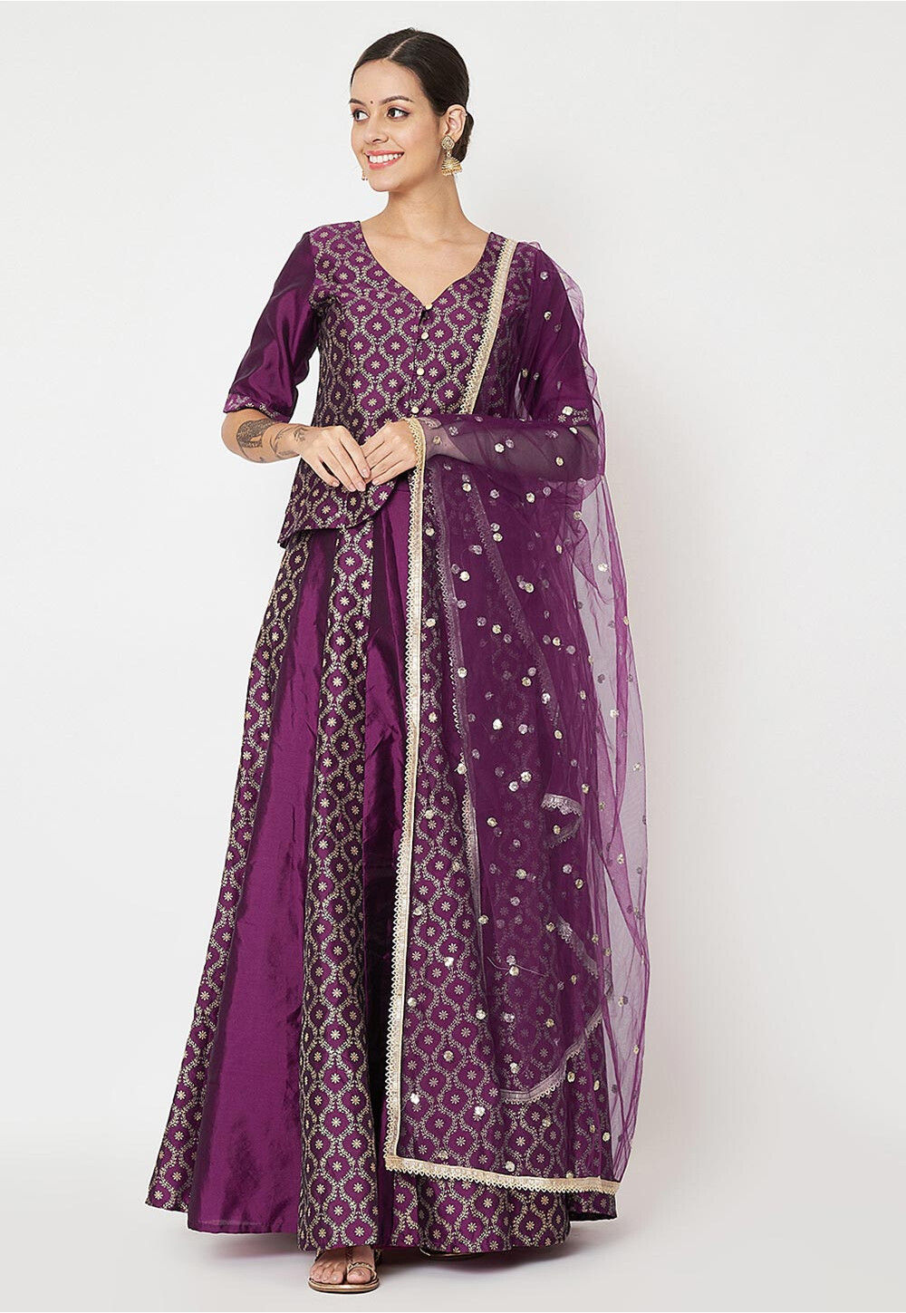 Buy Foil Printed Art Silk Lehenga in Violet Online : LQN342 - Utsav Fashion
