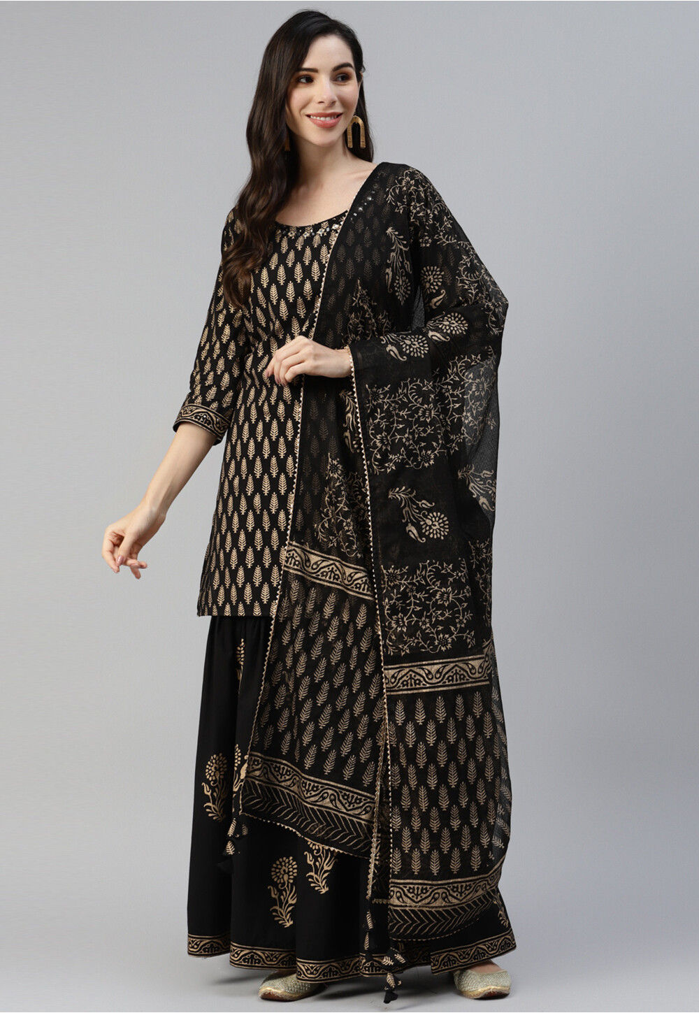 Buy Foil Printed Cotton Pakistani Suit in Black Online : KJX40 - Utsav ...