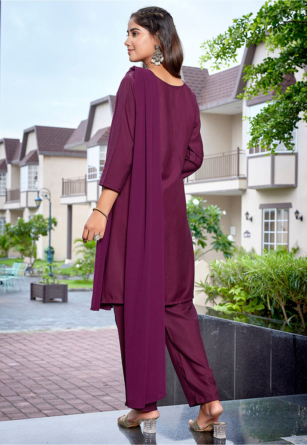 Buy Foil Printed Crepe Pakistani Suit in Purple Online : KHQ56 - Utsav ...
