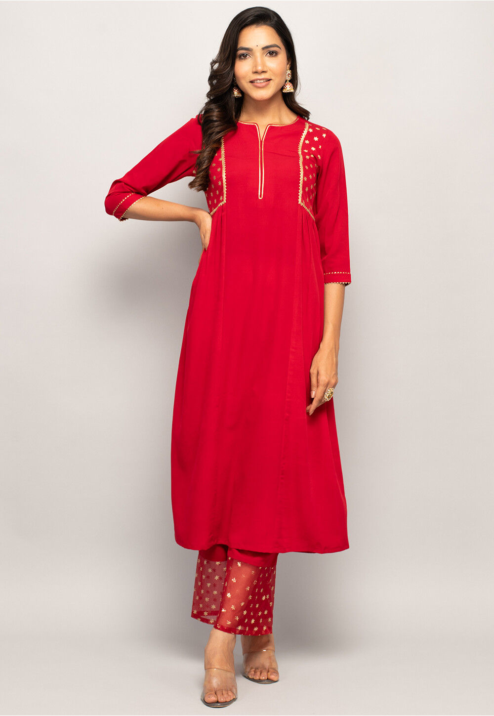 Buy Foil Printed Crepe Pakistani Suit in Red Online : KJC3279 - Utsav ...