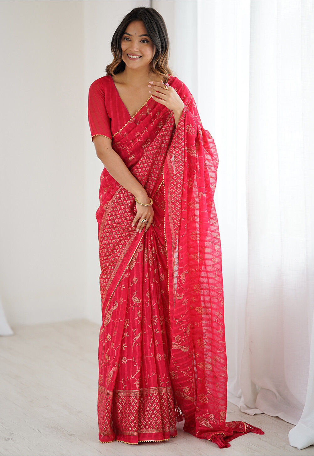 Buy Foil Printed Georgette Brasso Saree in Red Online : SPFA14741 ...
