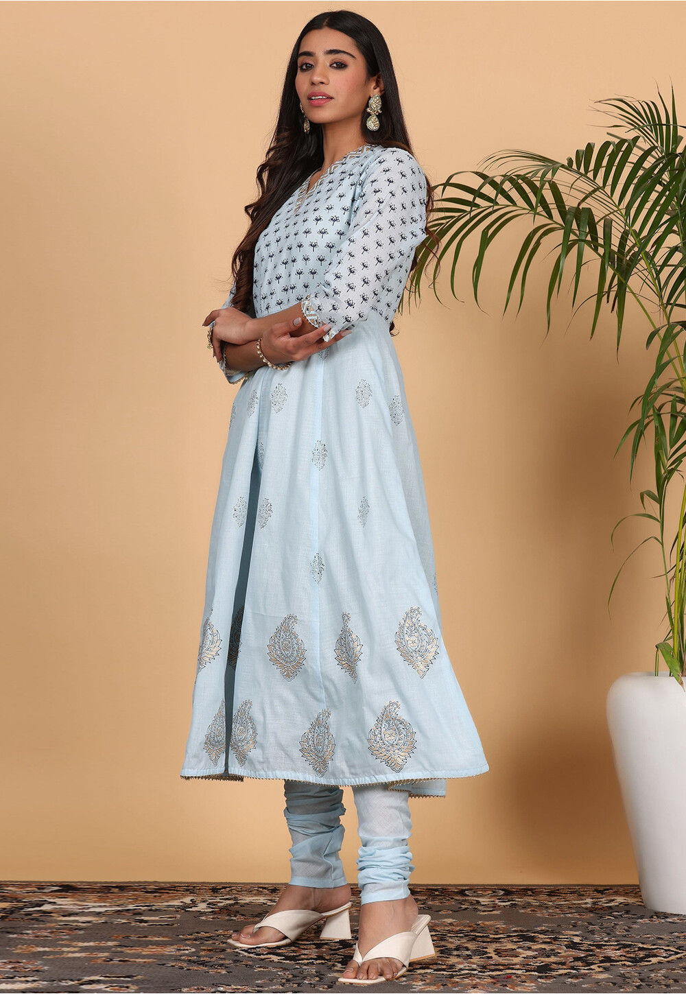 Buy Foil Printed Pure Cotton Aline Suit in Sky Blue Online : KXH420 ...