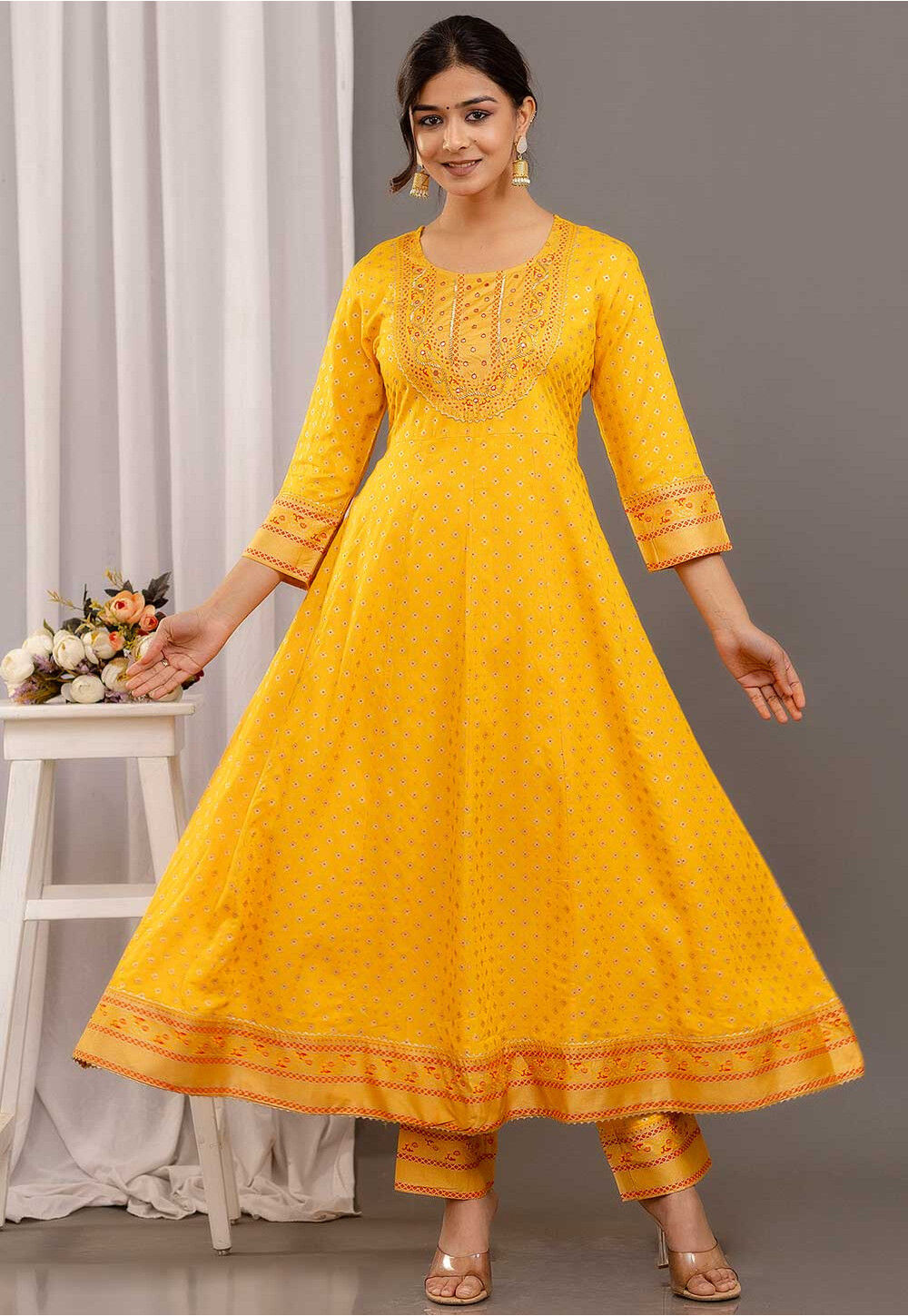 Buy Foil Printed Rayon Aline Suit in Yellow Online : KJC3610 - Utsav ...
