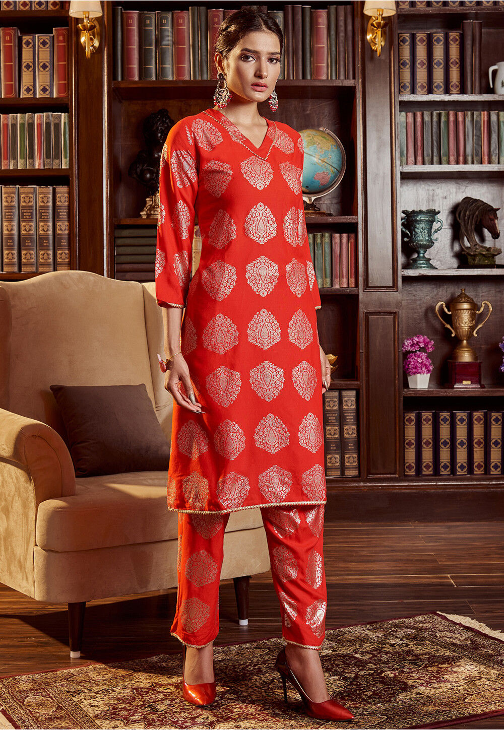 Buy Foil Printed Rayon Pakistani Suit in Red Online : KJC4227 - Utsav ...