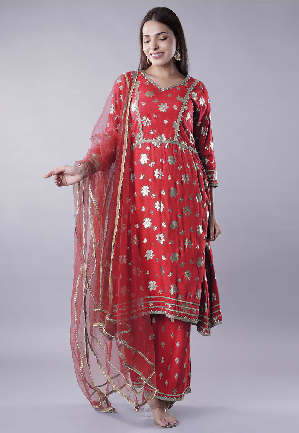 Buy Foil Printed Rayon Pakistani Suit in Red Online : KUR454 - Utsav ...