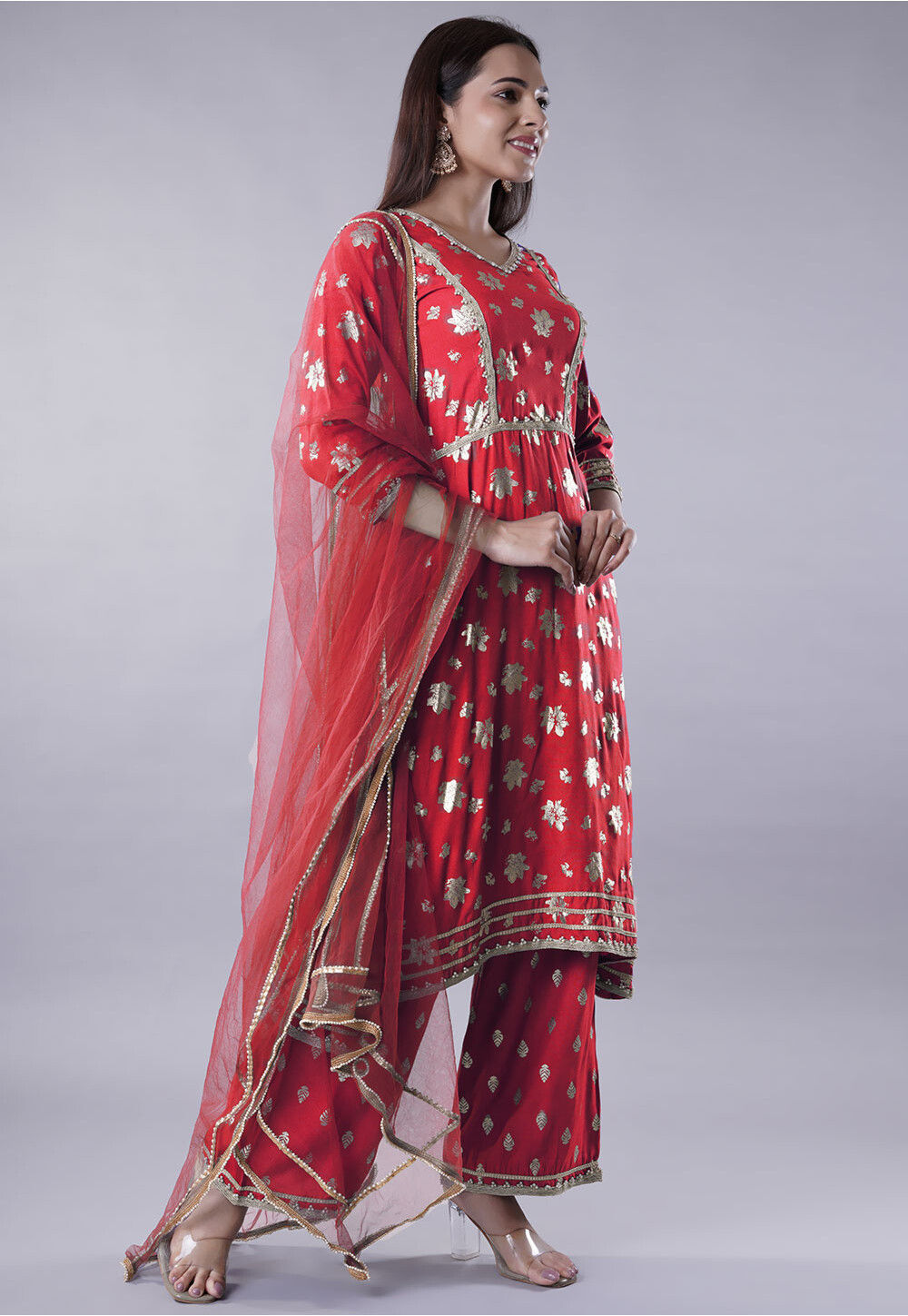 Buy Foil Printed Rayon Pakistani Suit in Red Online : KUR454 - Utsav ...