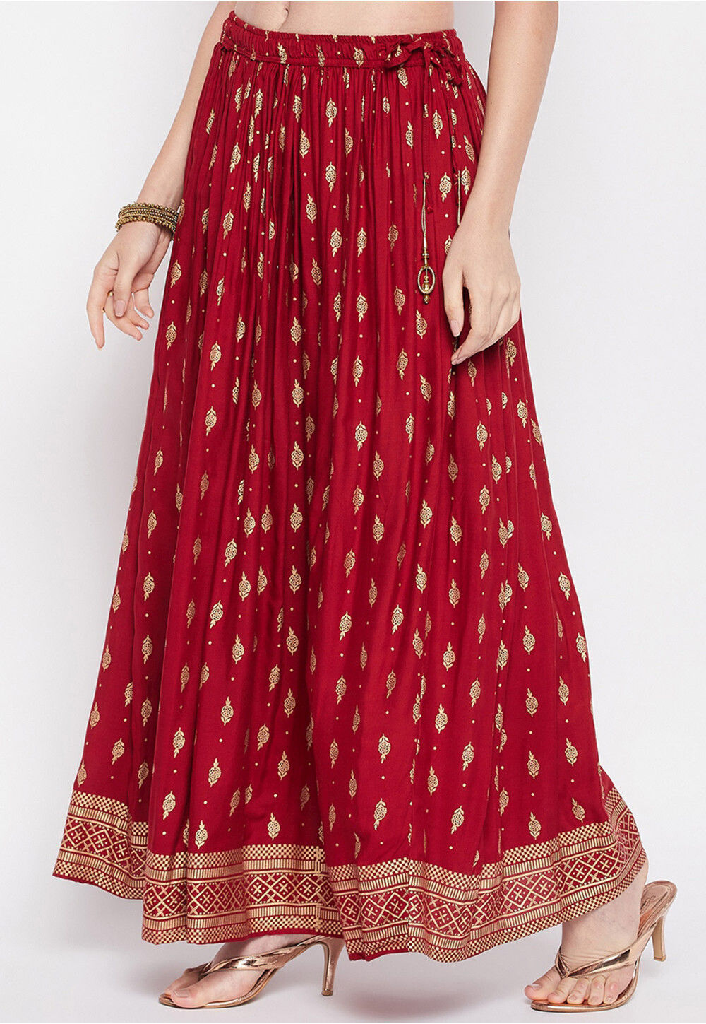 Buy Foil Printed Rayon Skirt in Maroon Online : BGJ548 - Utsav Fashion