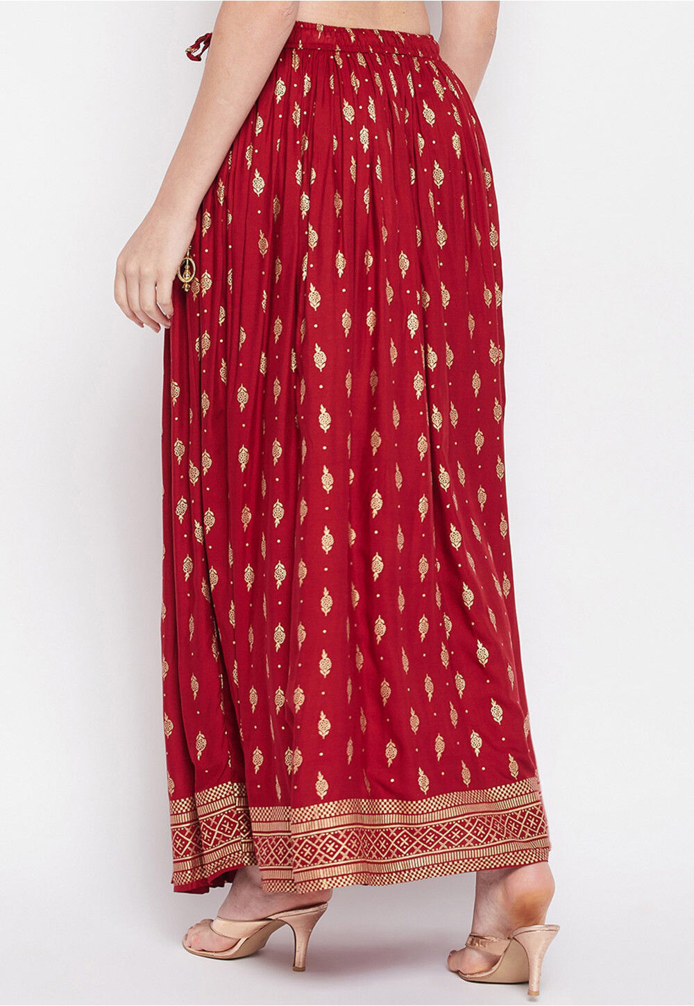 Buy Foil Printed Rayon Skirt in Maroon Online : BGJ548 - Utsav Fashion