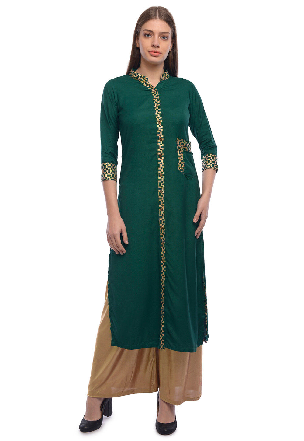 Buy Foil Printed Rayon Straight Kurta in Dark Green Online : TVE1790 ...