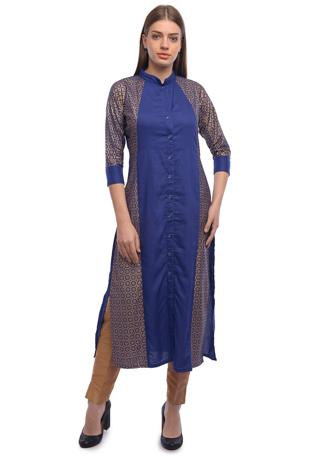 Buy Foil Printed Rayon Straight Kurta in Navy Blue Online : TVE1785 ...