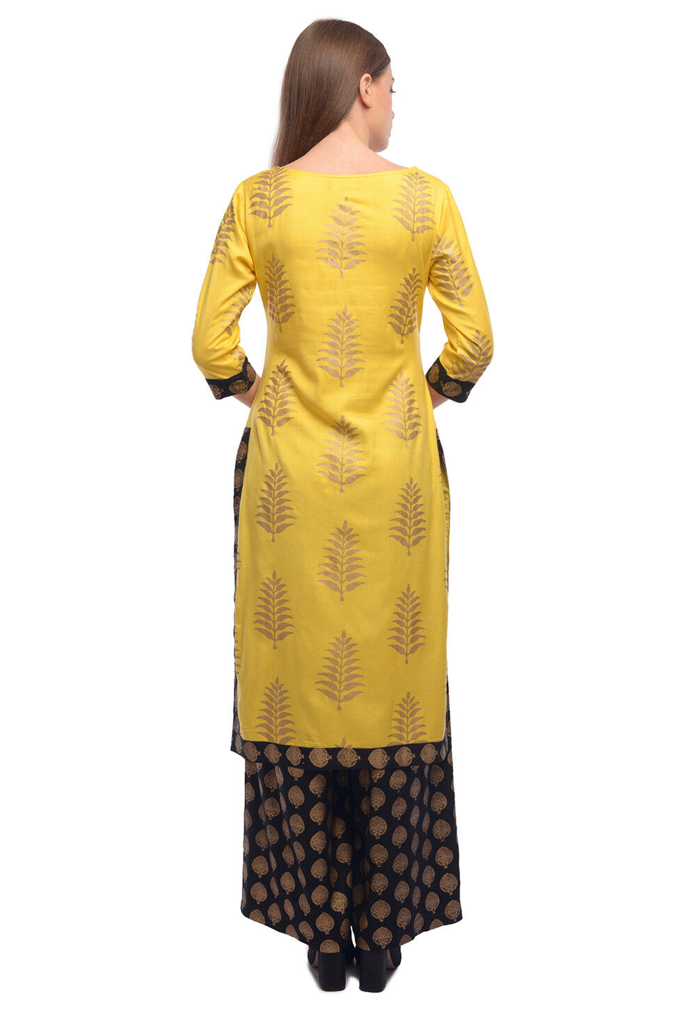 Buy Foil Printed Rayon Straight Kurta Set in Yellow Online : TVE1806 ...