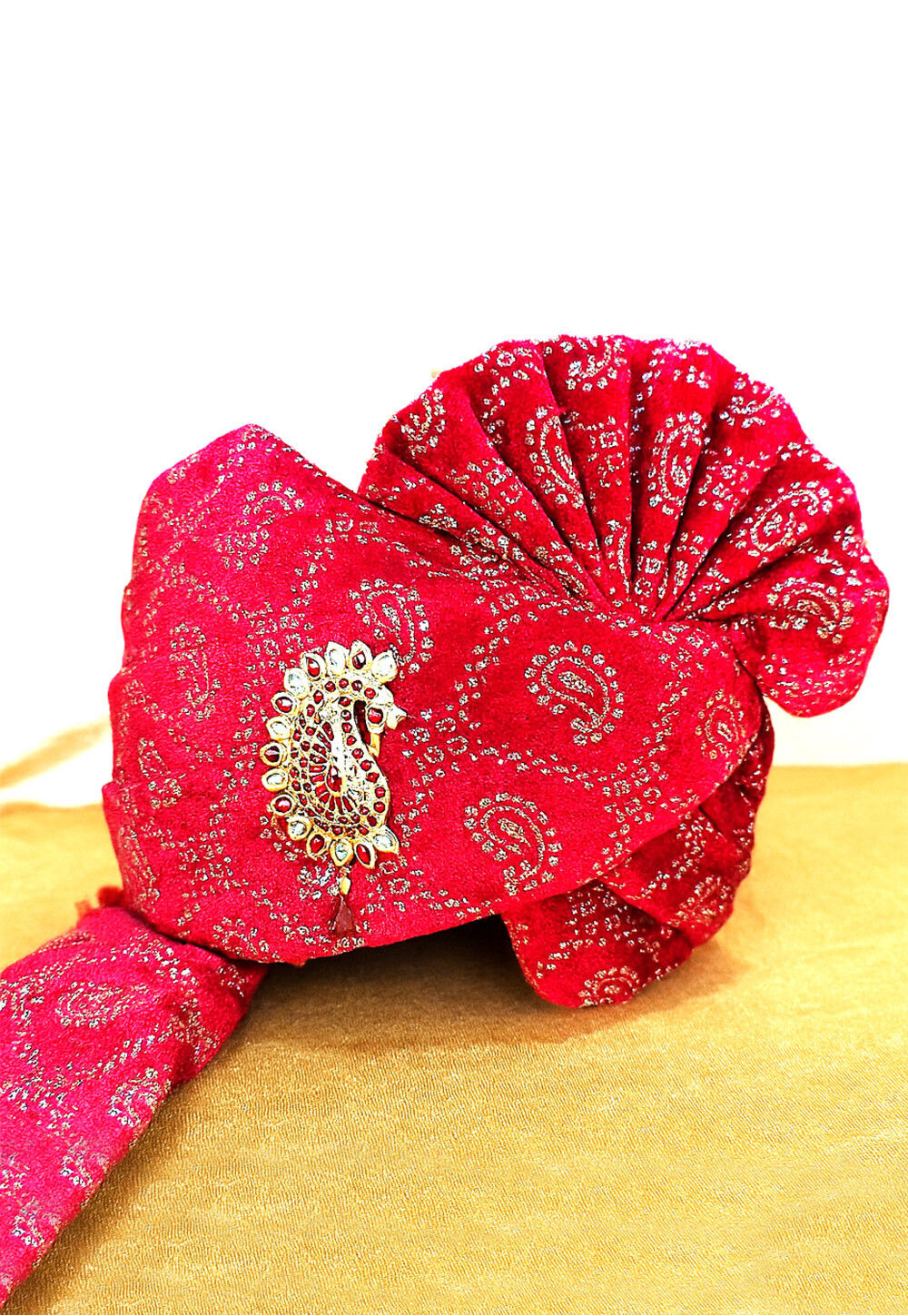 Buy Foil Printed Velvet Turban in Red Online : MTE2748 - Utsav Fashion