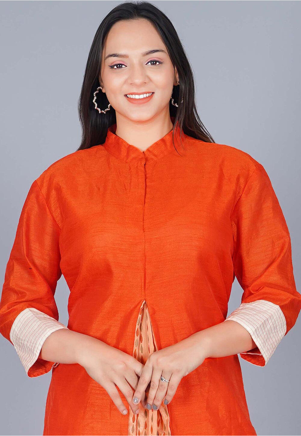 Buy Front Slit Art Silk Anarkali Suit in Orange Online : KJN4249 ...