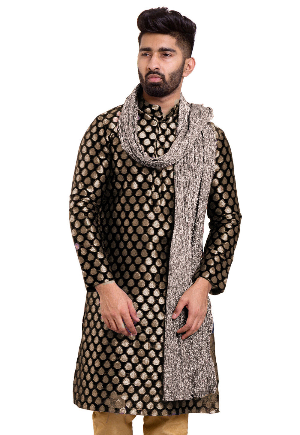 Buy Glittered Crushed Tissue Men Stole in Light Fawn Online : MTE2349 ...