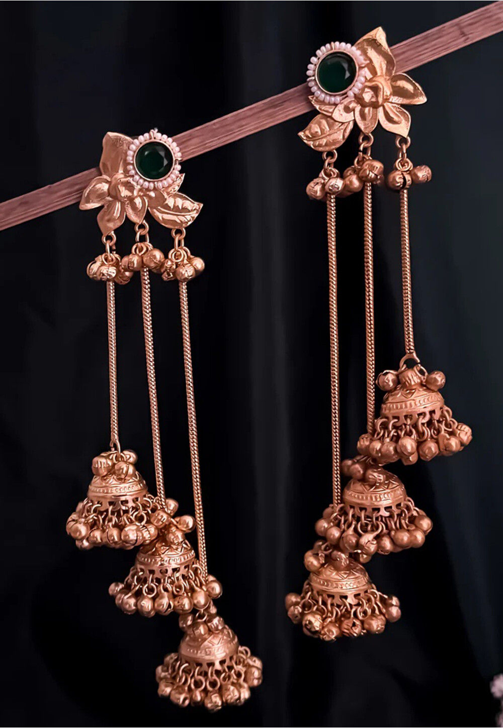 Buy Golden Polished Stone Studded Jhumka Style Earrings Online ...