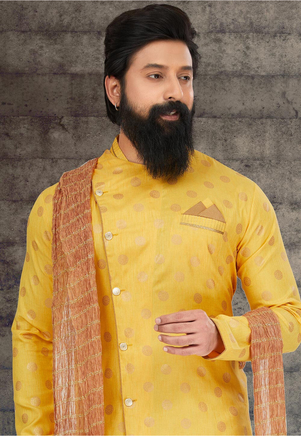 Buy Golden Printed Cotton Silk Sherwani in Yellow Online : MSE1564 ...