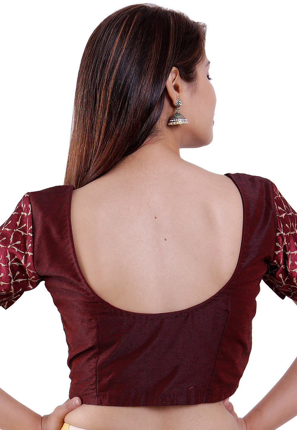 Buy Golden Printed Dupion Silk Padded Blouse in Maroon Online : UBD979 ...