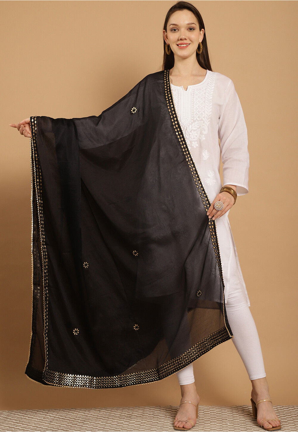 Buy Gota Embellished Chinon Crepe Dupatta in Black Online : BRJ983 ...