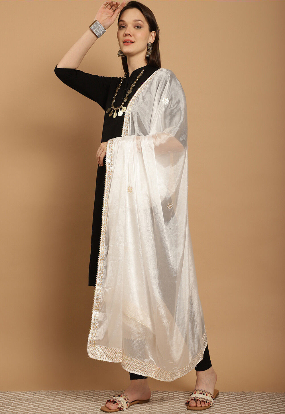 Buy Gota Embellished Chinon Crepe Dupatta in Off White Online : BRJ976 ...