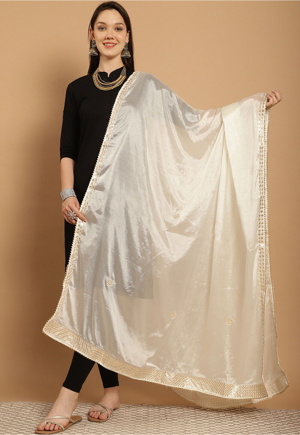 Buy Gota Embellished Chinon Crepe Dupatta in Off White Online : BRJ979 ...