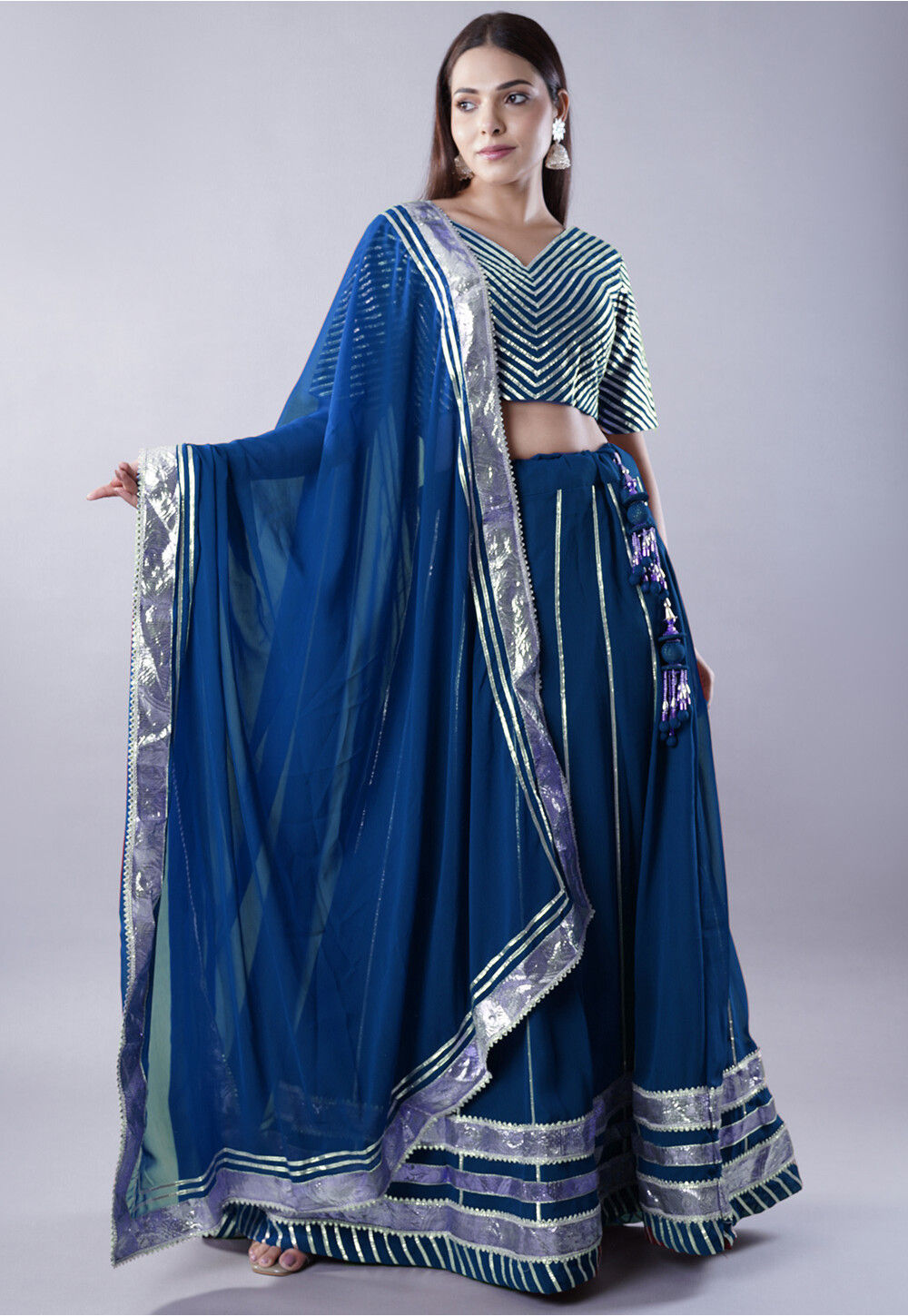 Buy Gota Embellished Georgette Lehenga in Teal Blue Online : LYR81 ...
