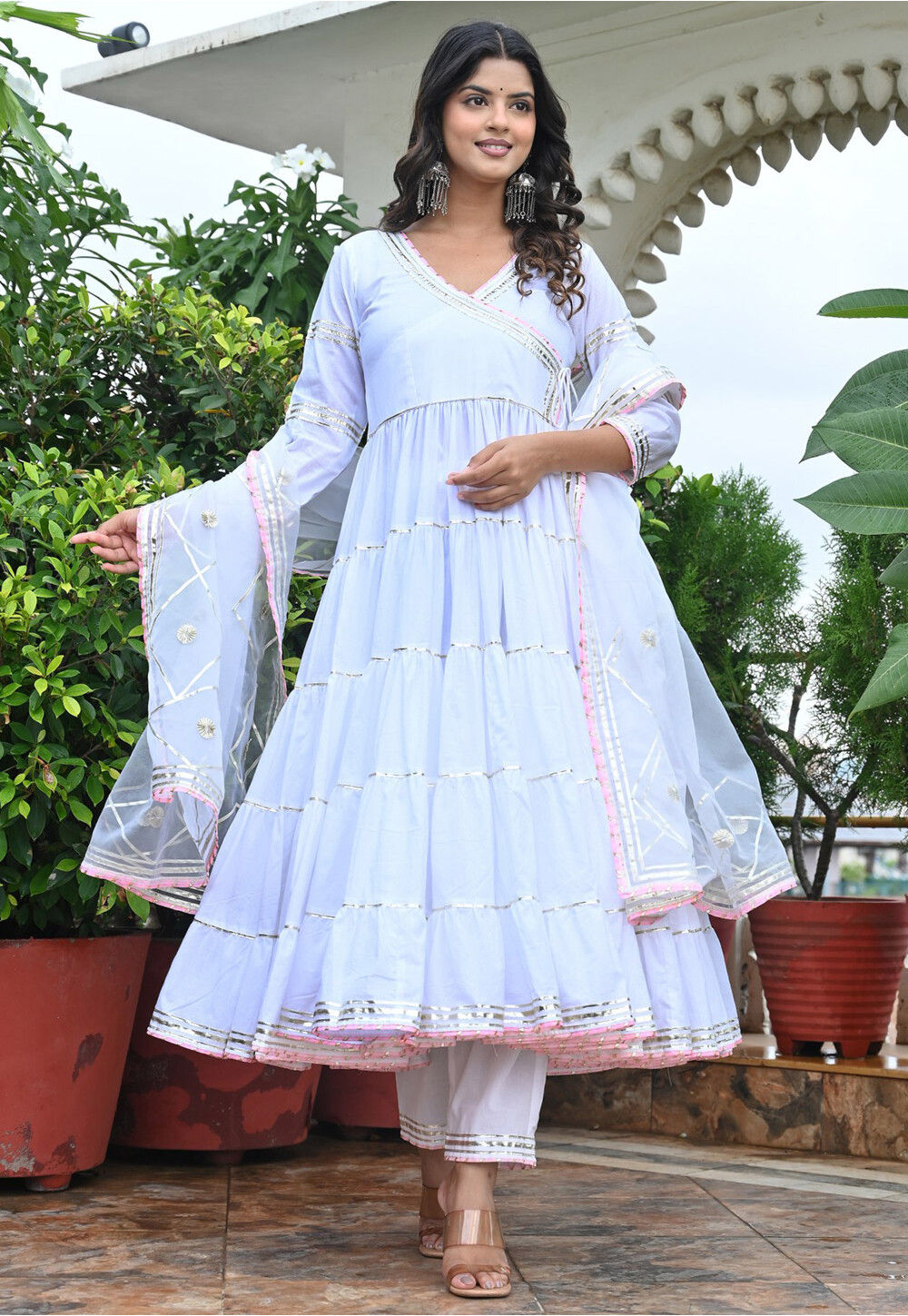 Buy Gota Embellished Pure Cotton Aline Suit in White Online : KJW284 ...