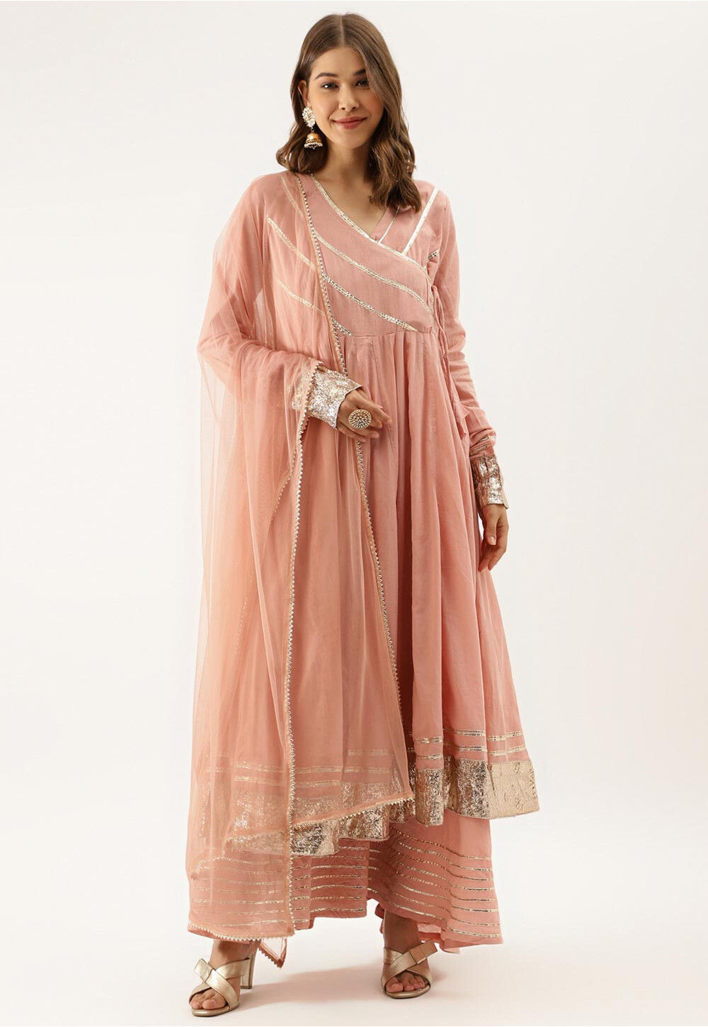 Buy Gota Embellished Pure Cotton Pakistani Suit in Light Peach Online ...