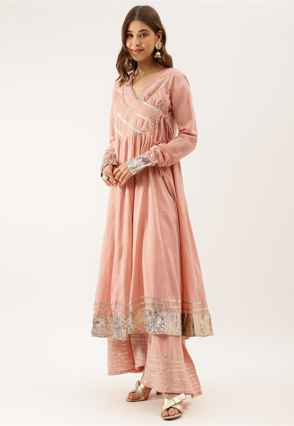 Buy Gota Embellished Pure Cotton Pakistani Suit in Light Peach Online ...