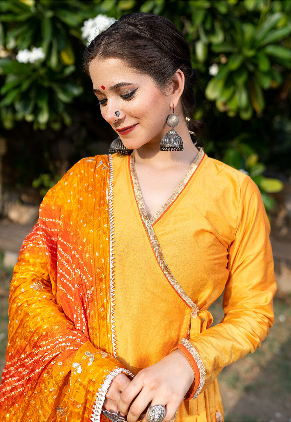 Buy Gota Embellished Pure Cotton Silk Angrakha Pakistani Suit in Yellow ...