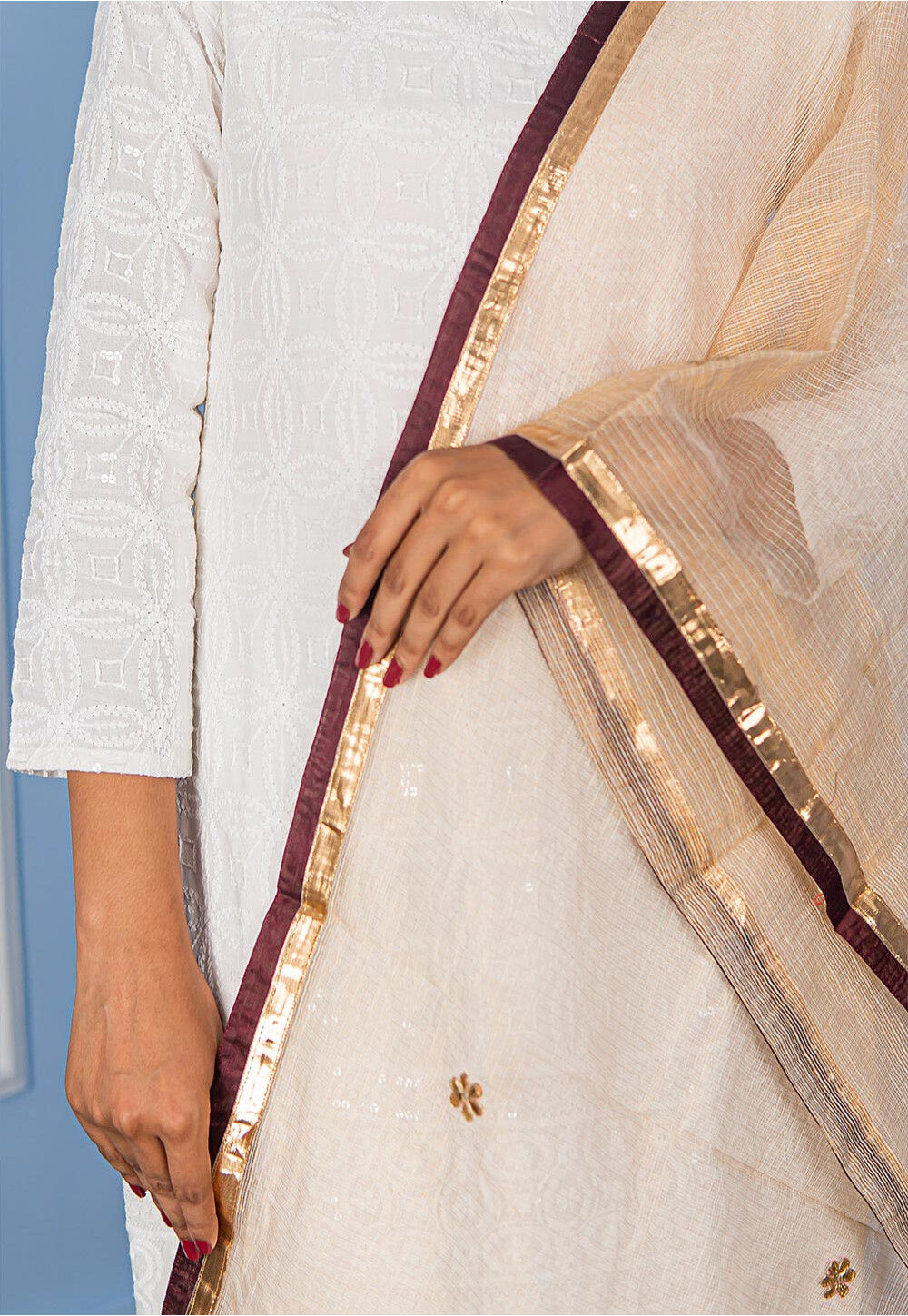 Buy Gota Embellished Pure Kota Tissue Dupatta in Beige Online : BNJ1324 ...