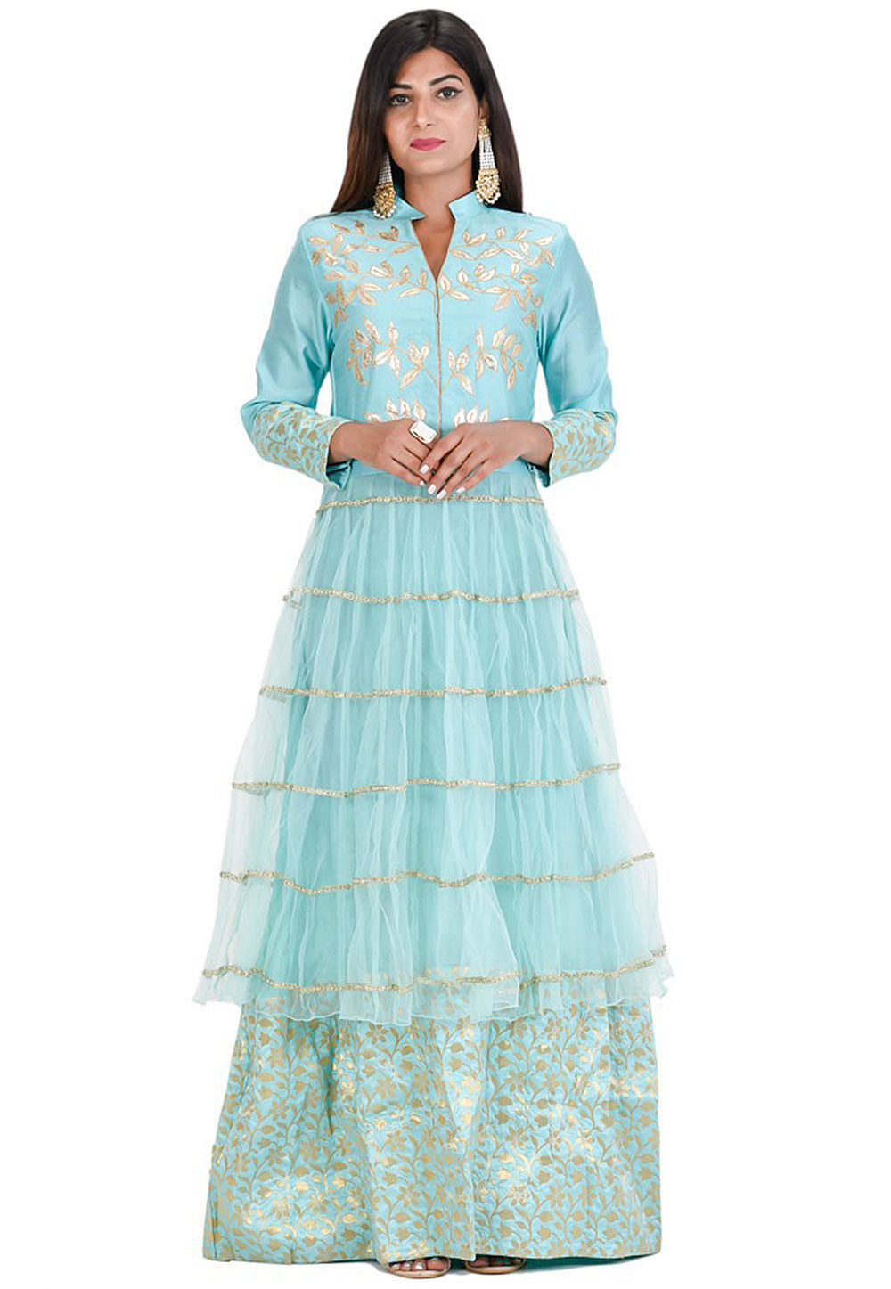 Buy Gota Embroidered Net Kurta in Sea Green Online : TJW1801 - Utsav ...