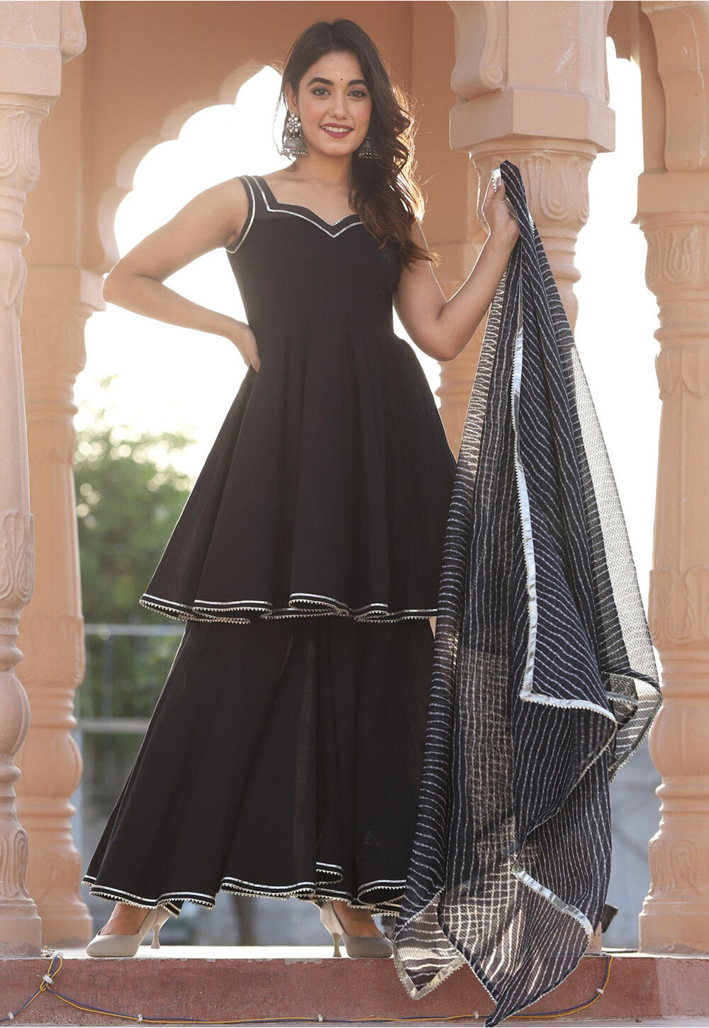 Buy Gota Lace Cotton Pakistani Suit in Black Online : KXT225 - Utsav ...